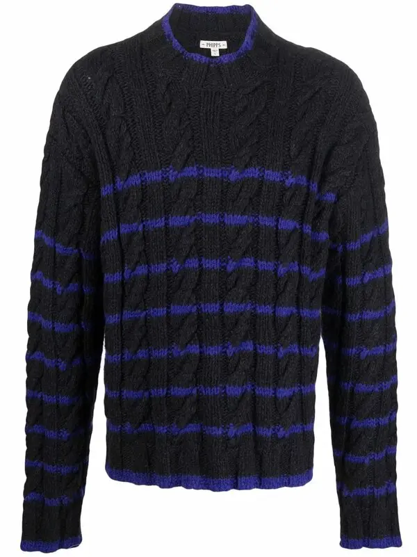 PHIPPS Striped Cable Knit Jumper