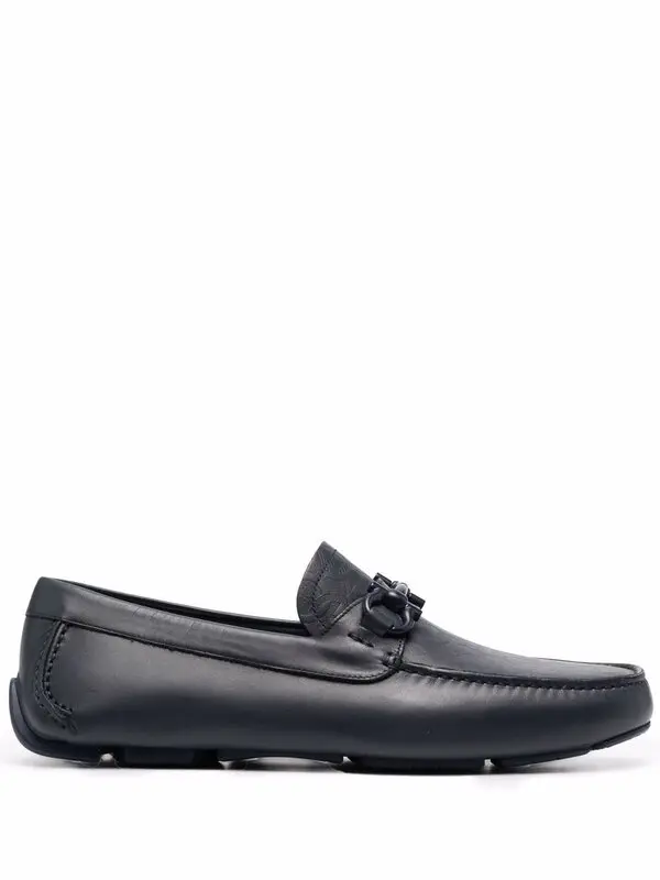 FERRAGAMO Embossed-logo Leather Loafers - Blue