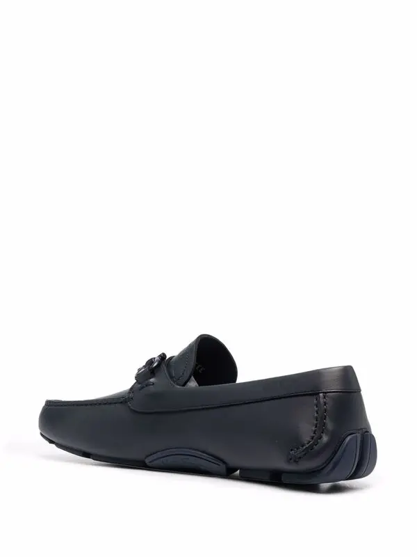 FERRAGAMO Embossed-logo Leather Loafers - Blue