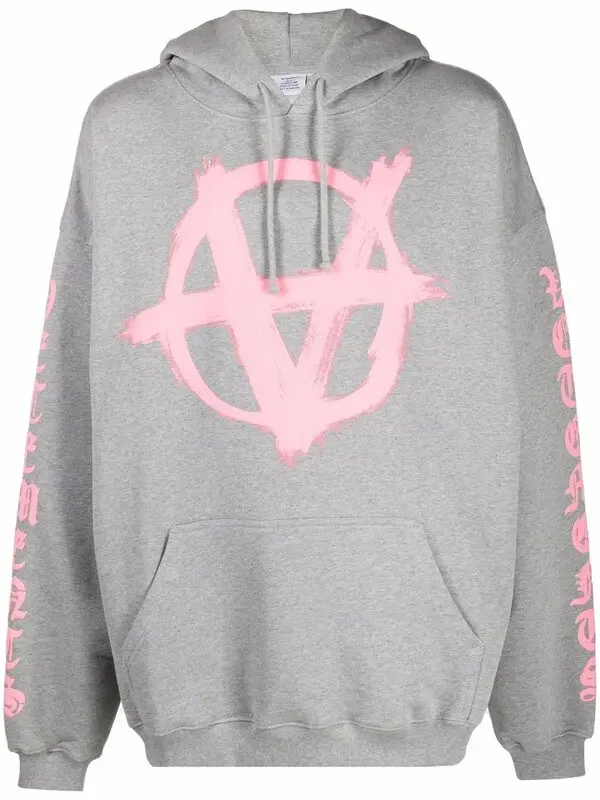 Vetements Anarchy Logo-Print Fleece Hoodie In Grey - 48% Off