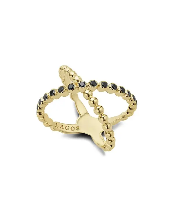Lagos 18k Gold & Black Diamond Crossover Ring - Black/gold