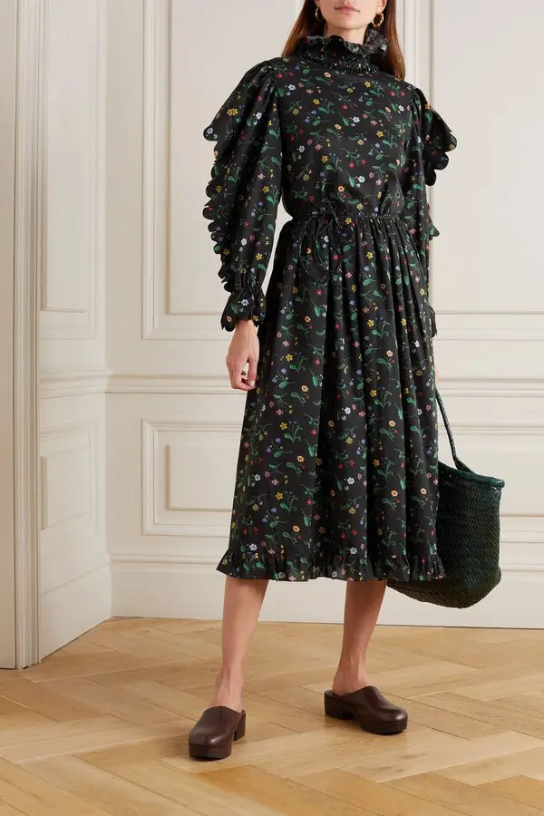 Horror Vacui Ruby Scalloped Floral-print Cotton-poplin Midi Dress