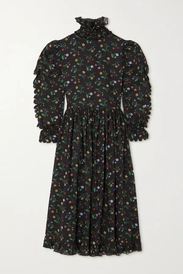 Horror Vacui Ruby Scalloped Floral-print Cotton-poplin Midi Dress