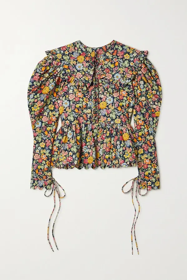 Horror Vacui Lisi Scalloped Floral-Print Cotton-Corduroy Blouse In