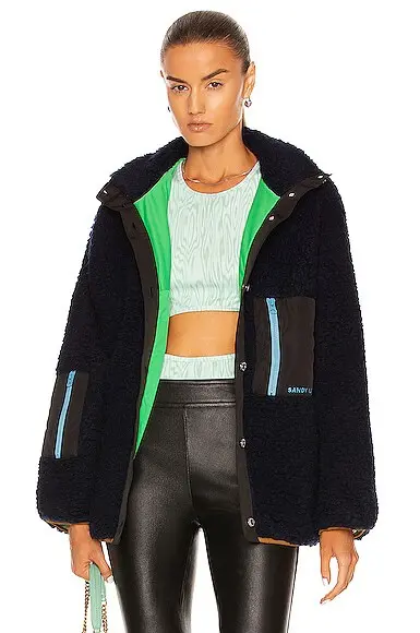 Sandy Liang Tooth Fleece Jacket In Navy