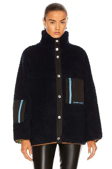 Sandy Liang Tooth Fleece Jacket In Navy