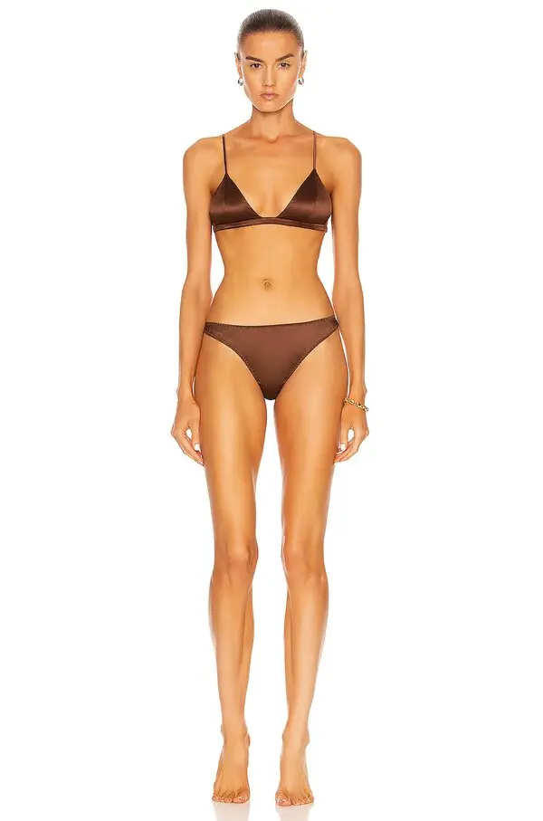 FLEUR DU MAL Luxe Thong Panty In Chocolate