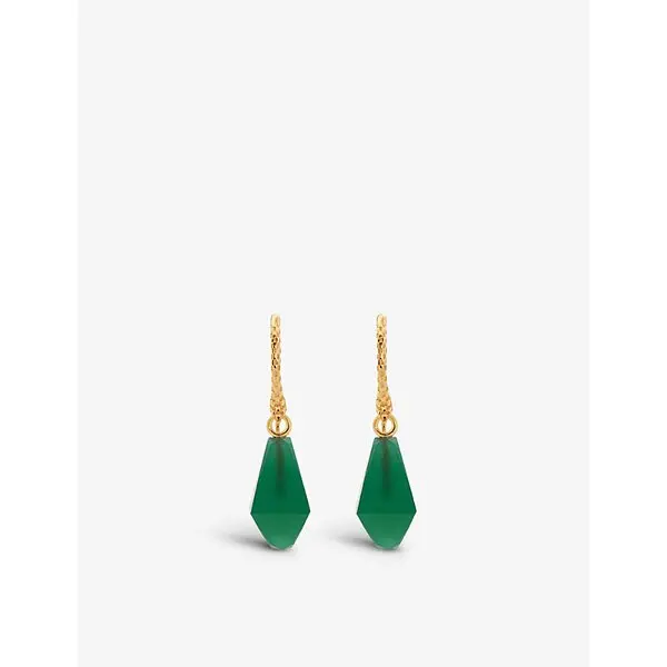 Monica Vinader Geometric Gemstone Wire Recycled 18ct Gold-plated Vermeil Sterling Silver And Onyx Earrings - Green