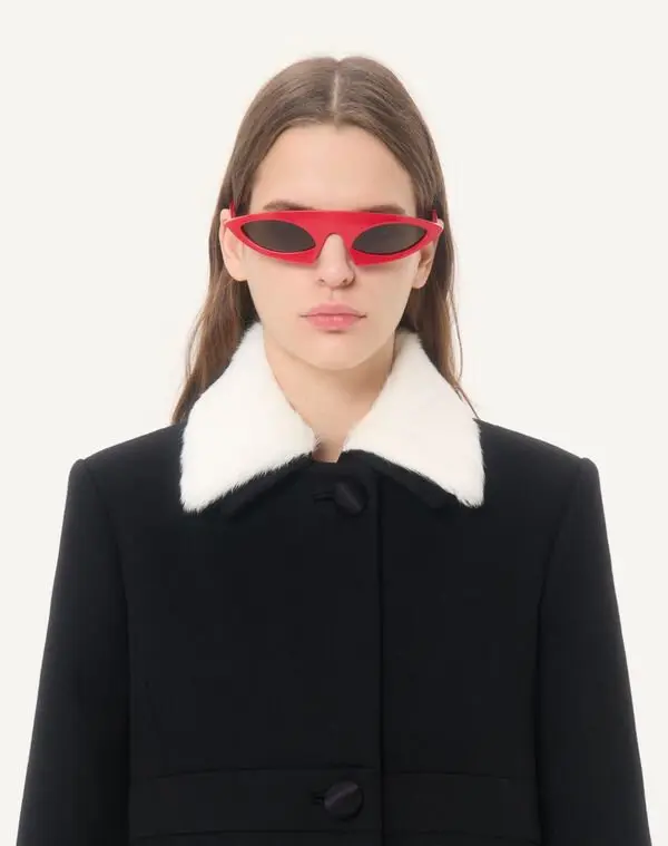 Valentino Garavani Black Compact Drap Coat With Floral Embroidery