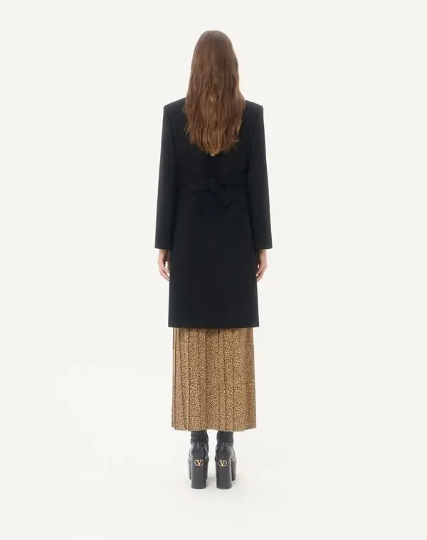 Valentino Garavani Black Compact Drap Coat With Floral Embroidery
