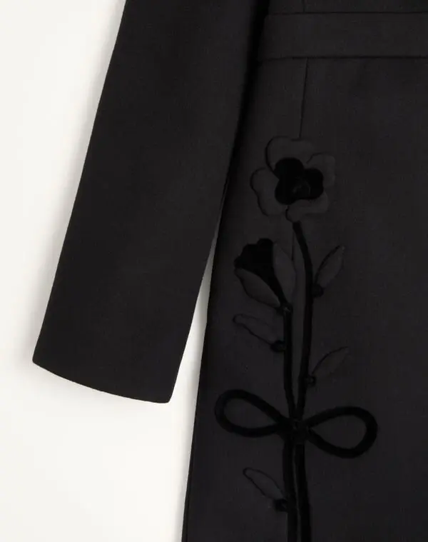Valentino Garavani Black Compact Drap Coat With Floral Embroidery