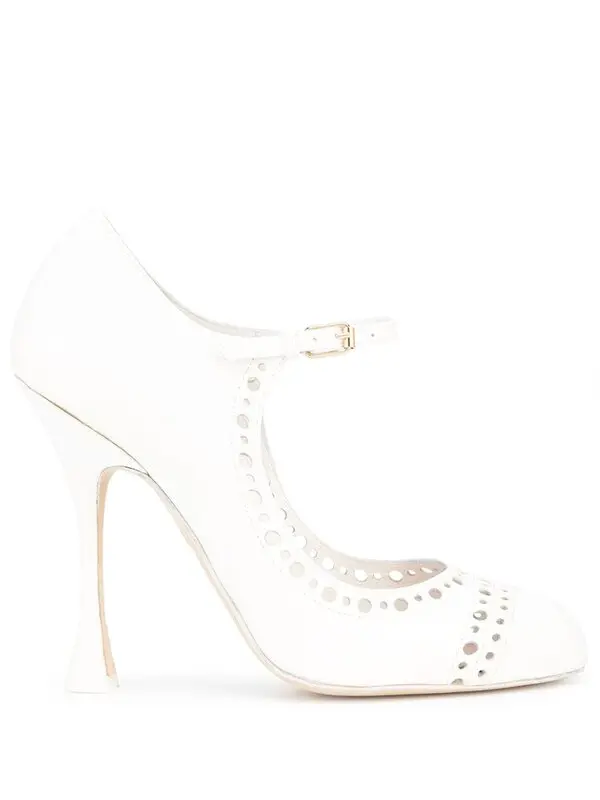 Giambattista Valli Perforated Leather Mary Jane Pumps - White