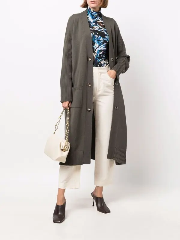 Lorena Antoniazzi Ribbed-sleeve Cashmere Cardigan-coat - Green