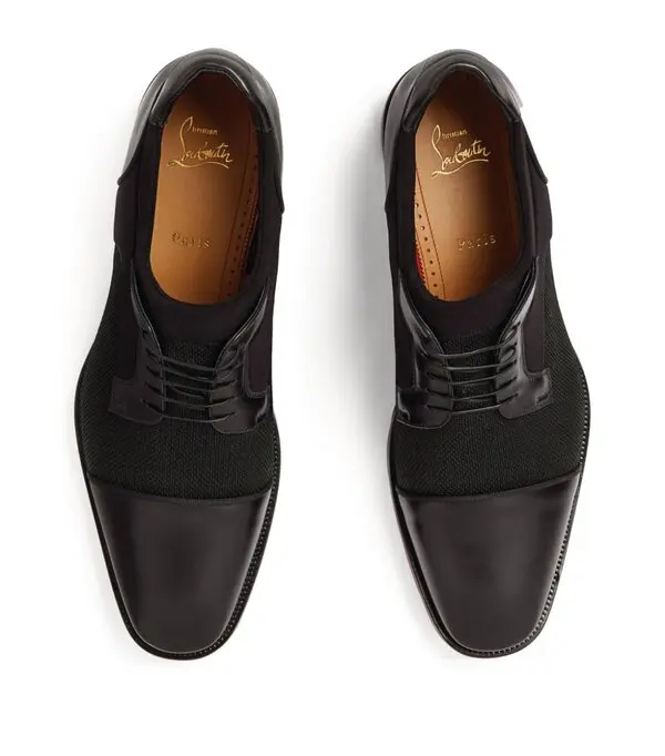 Christian Louboutin Men\'s Mike Sky Black Lace-Up Knit & Leather Derby Shoes 41.5 Christian Louboutin Mika Sky Leather Derby Shoes - Black  main image 4