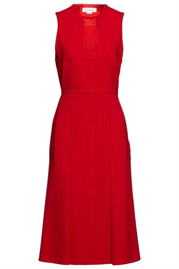 Victoria Beckham Pleated Crepe Midi Dress In Red - 50% Off | Editorialist