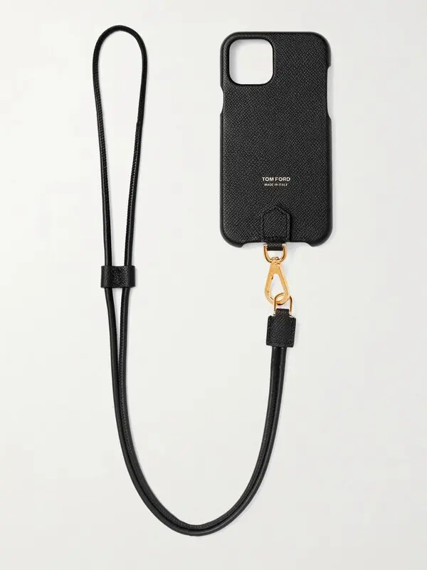 TOM FORD Logo-print Full-grain Leather Iphone 11 Pro Case With Lanyard - Black