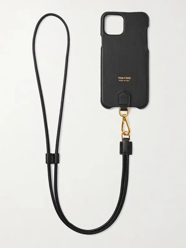 TOM FORD Logo-print Leather Iphone 11 Pro Case With Lanyard - Black