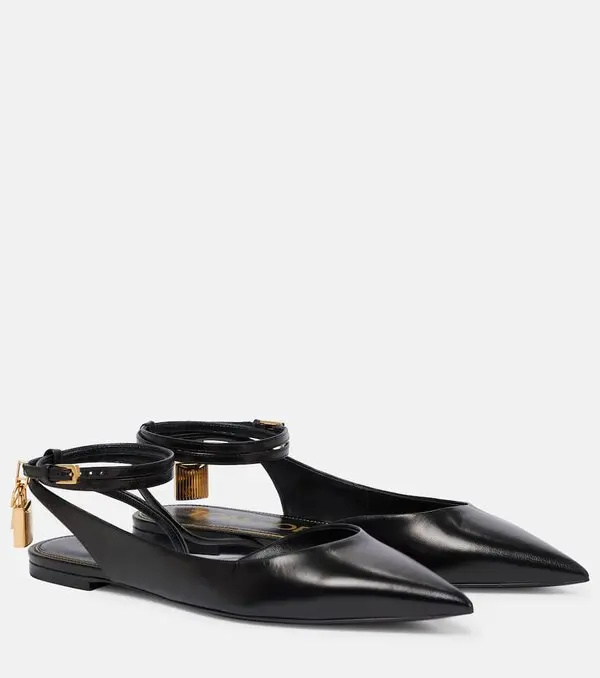 TOM FORD Padlock Leather Slingback Flats - Black