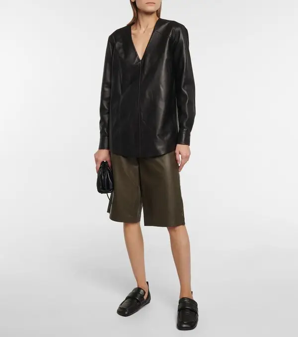 Dries Van Noten Leather Bermuda Shorts