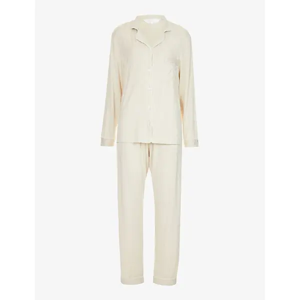 THE NAP CO Rayon Piped Stretch-jersey Pyjama Set - Warm Oat/white Piping