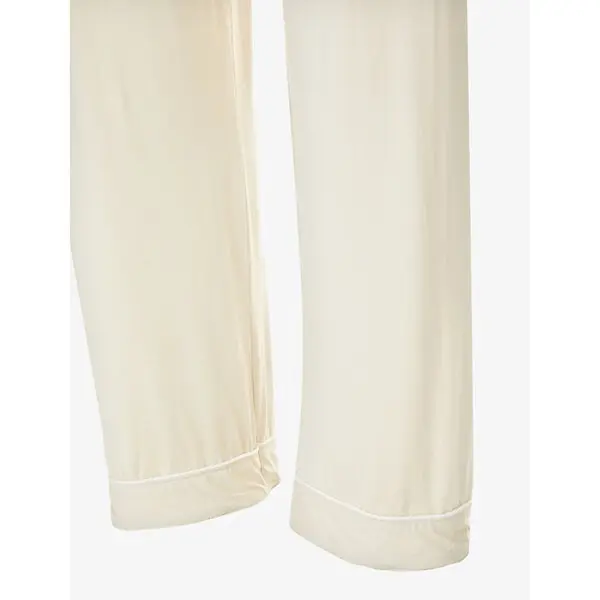 THE NAP CO Rayon Piped Stretch-jersey Pyjama Set - Warm Oat/white Piping