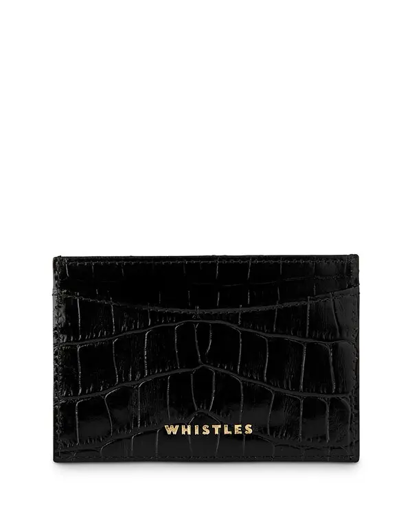 Whistles Croc Embossed Leather Card Holder - Black