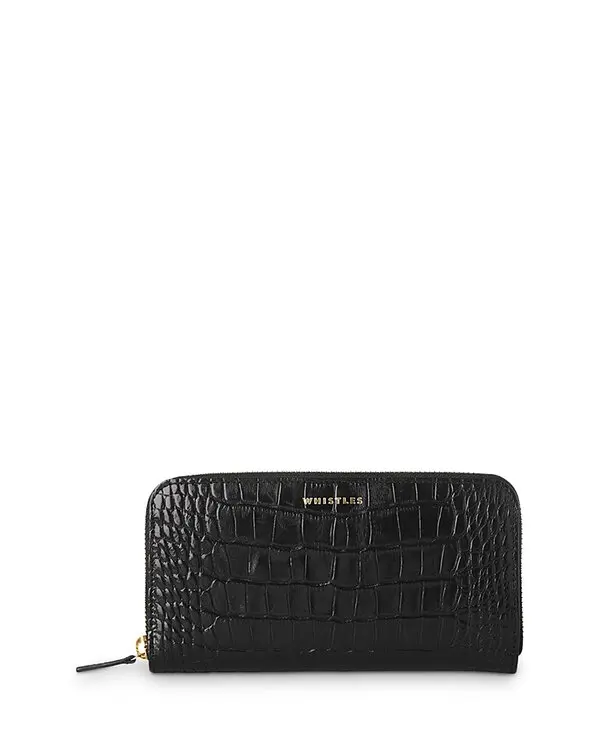 Whistles Croc Embossed Leather Long Wallet - Black
