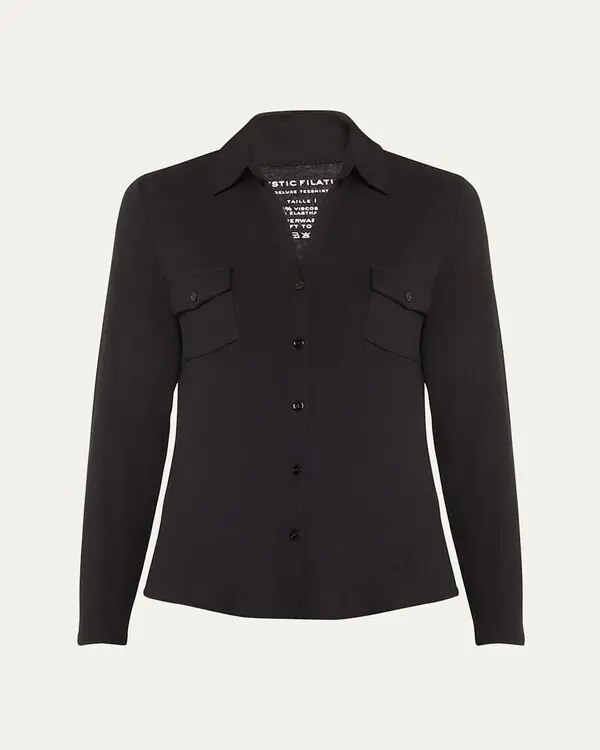 Majestic Filatures Soft Touch Button-down Shirt With Pockets - Noir