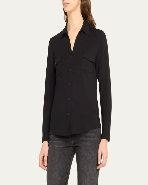 Majestic Filatures Soft Touch Button-down Shirt With Pockets - Noir
