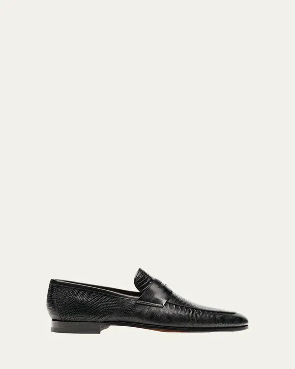 Magnanni Vincente Lizard Penny Loafers - Black
