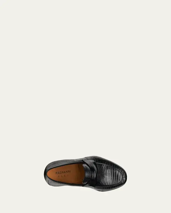 Magnanni Vincente Lizard Penny Loafers - Black