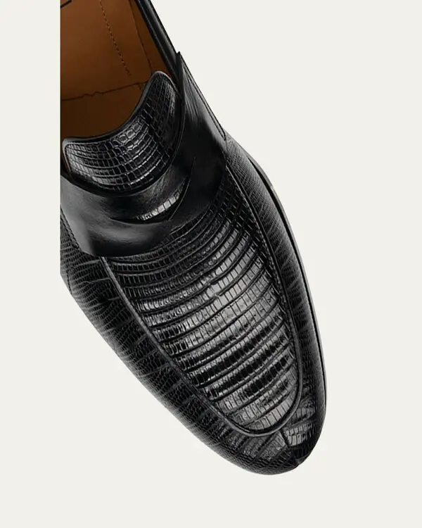 Magnanni Vincente Lizard Penny Loafers - Black