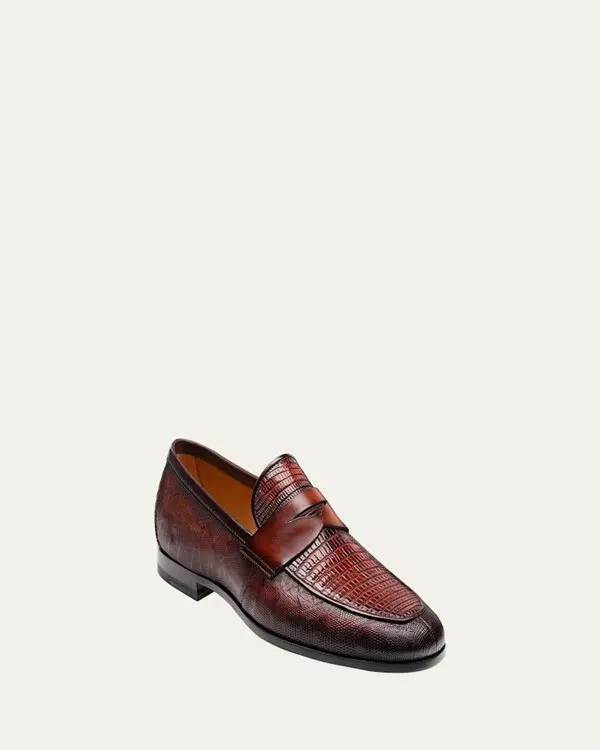 Magnanni Vincente Lizard Penny Loafers - Cognac | Editorialist