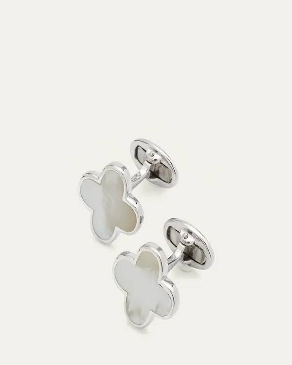 JAN LESLIE Mother-of-pearl Clover Cuff Links - White