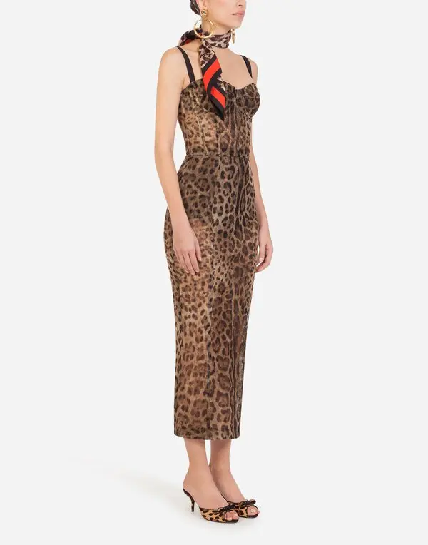 Dolce & Gabbana Longuette Tulle Dress With Leopard Print - Animal Print