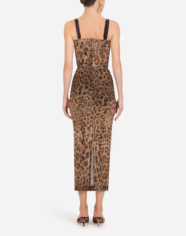 Dolce & Gabbana Longuette Tulle Dress With Leopard Print - Animal Print