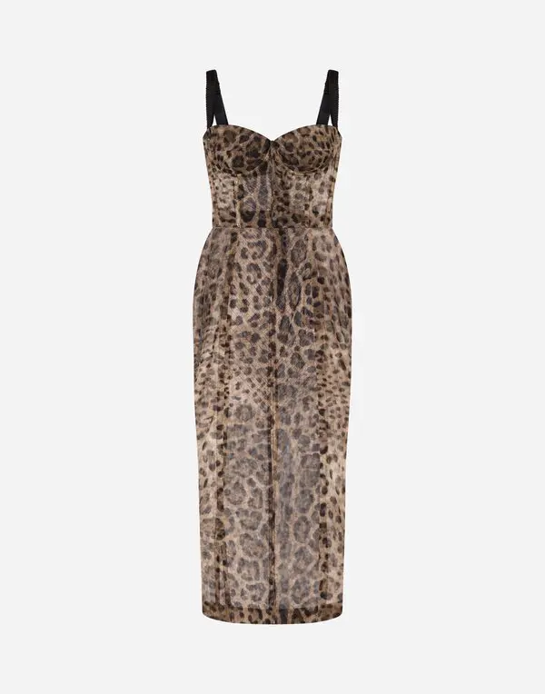 Dolce & Gabbana Longuette Tulle Dress With Leopard Print - Animal Print