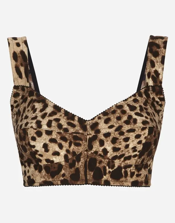 Dolce & Gabbana Short Bustier Top In Leopard Print Charmeuse - Multicolor