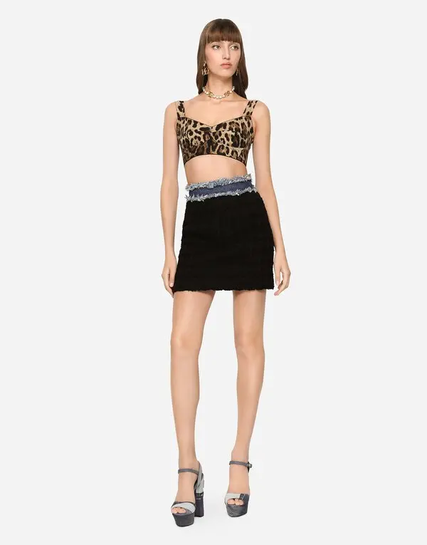 Dolce & Gabbana Short Bustier Top In Leopard Print Charmeuse - Multicolor