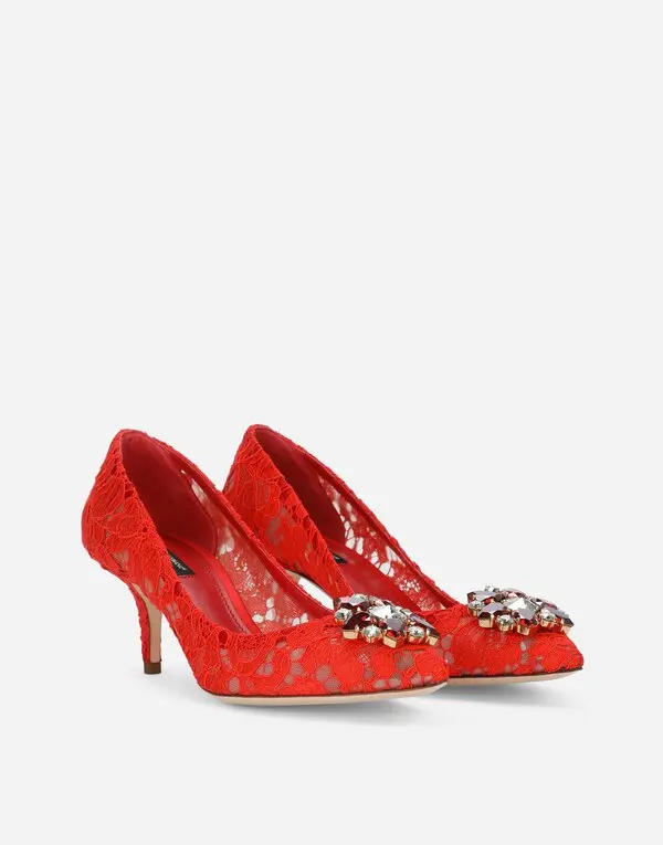 Dolce & Gabbana Bellucci Taormina Lace Pump With Crystals - Red