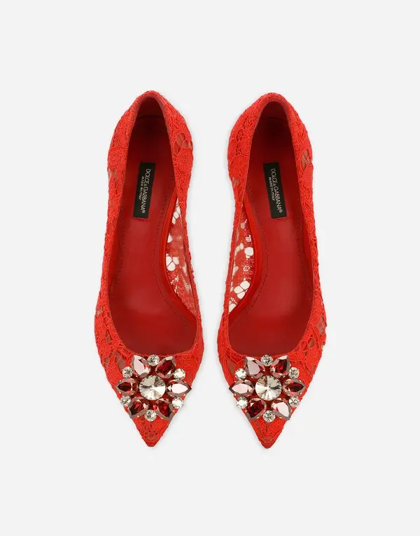 Dolce & Gabbana Bellucci Taormina Lace Pump With Crystals - Red