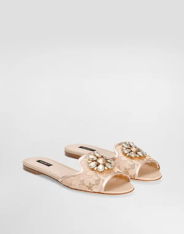 Dolce & Gabbana Lace Slippers With Crystals