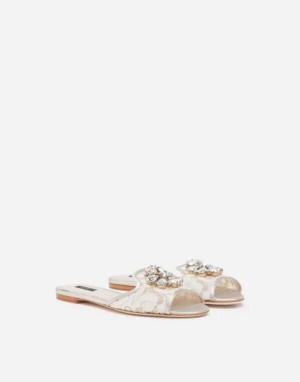 Dolce & Gabbana Lace Slippers With Crystals - Ice