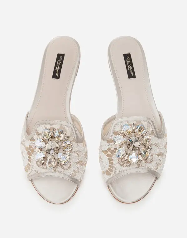 Dolce & Gabbana Lace Slippers With Crystals - Ice
