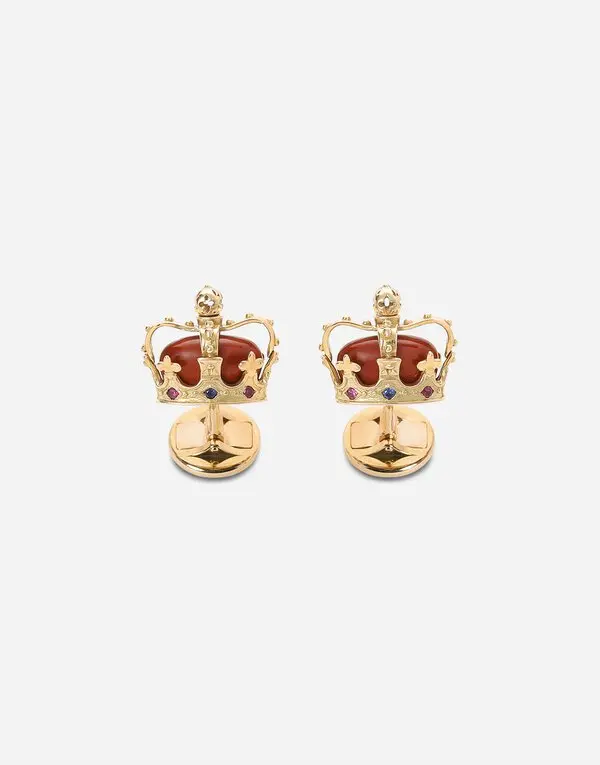 Dolce & Gabbana Crown Crown Cufflinks With Red Jasper - Yellow Gold