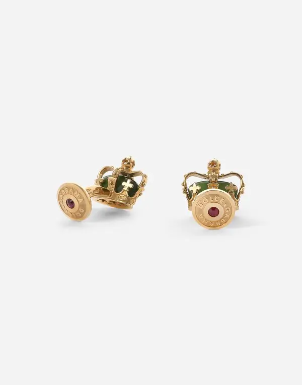Dolce & Gabbana Royal Cufflinks 18-carat Green Jade, Rubies, And Blue Sapphires - Yellow Gold