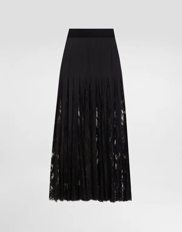 Dolce & Gabbana Charmeuse Skirt With Lace - Black