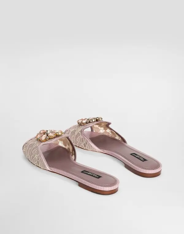 Dolce & Gabbana Lace Slippers With Crystals - Blush