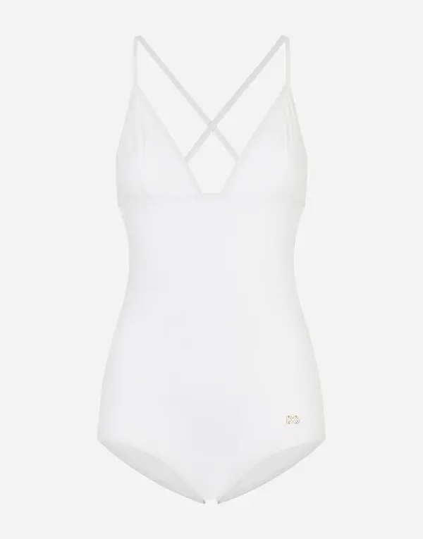 Dolce & Gabbana Plunging Neckline One-piece Swimsuit - White