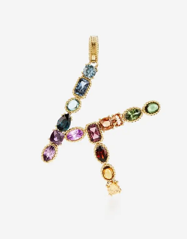 Dolce & Gabbana Charm K Lettering In Yellow And Multicolored Gems - Gold